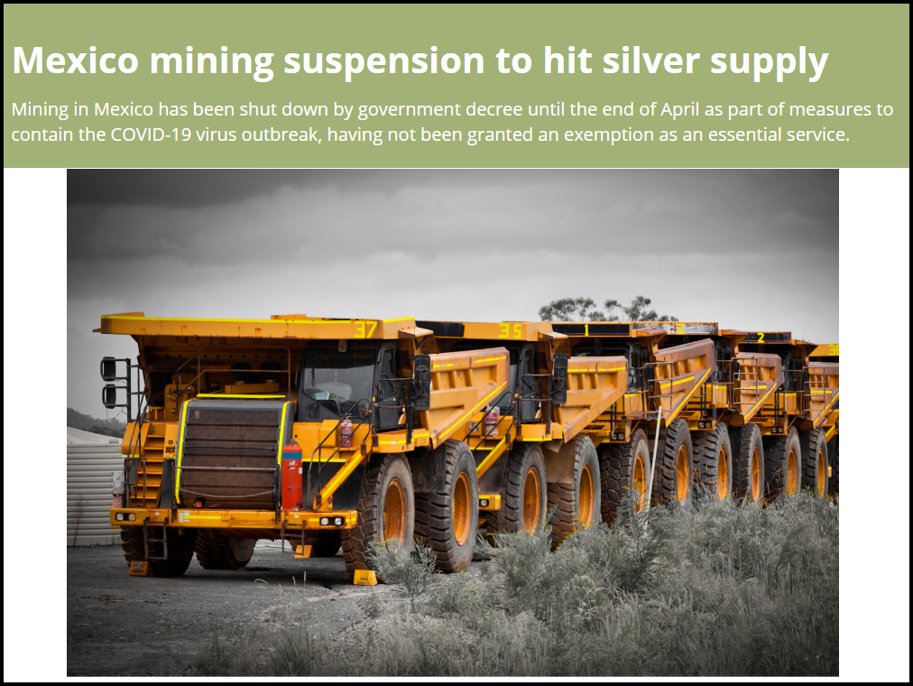 GLOBAL SILVER SUPPLY COLLAPSE ON ITS WAY: Mexico mining suspension to ...